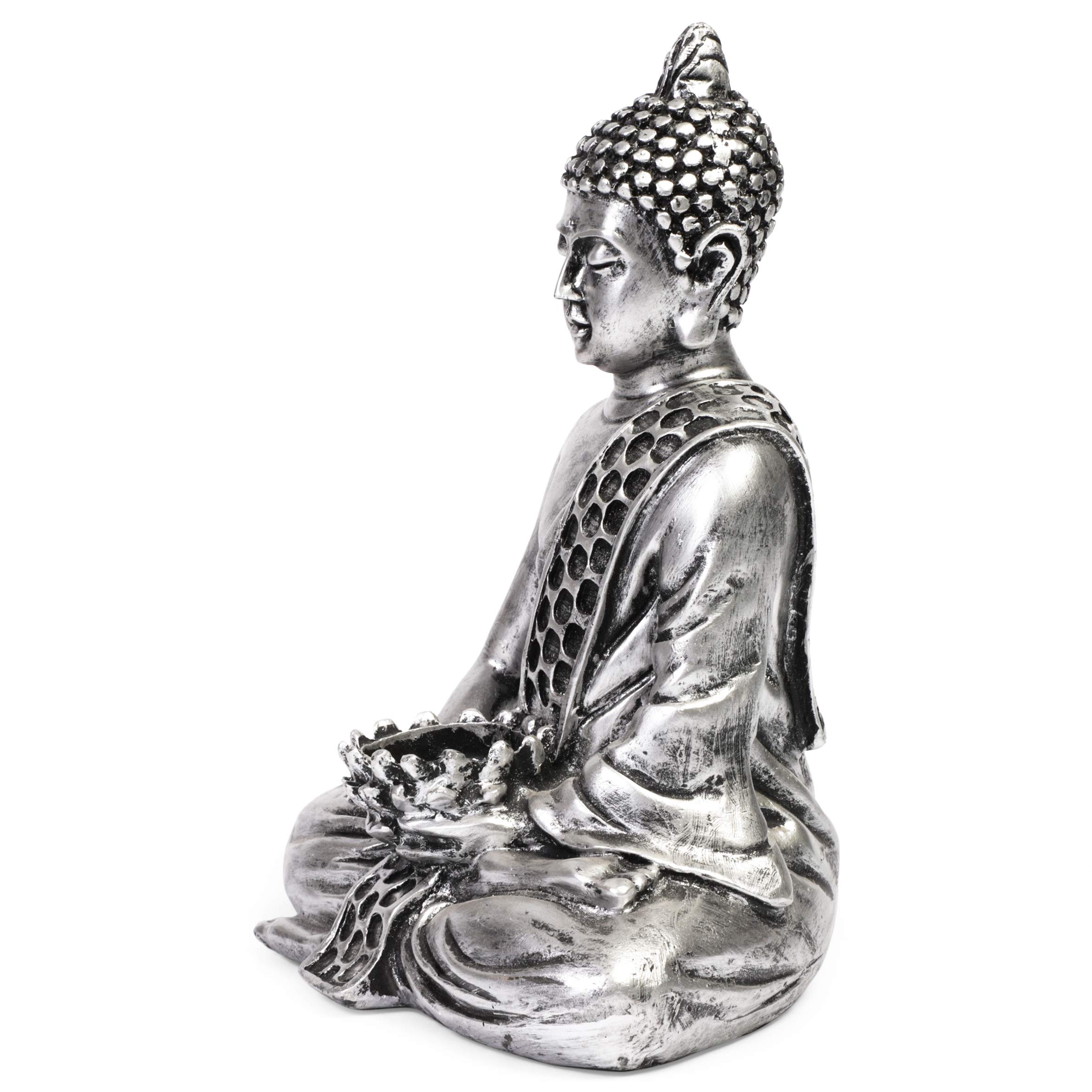 Juvale Buddha Tealight Statue for Home and Garden (Silver, 8.7 Inches)