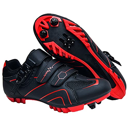 PENXZT Cycling Shoes Mens Flat Mountain Bike Sneakers Breathable Hook-Ring Compatible with SPD Cleats,D,5