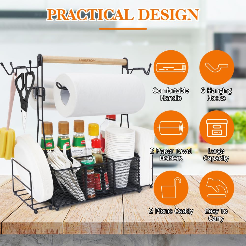 LAMPTOP Multi-Functional Storage Rack, Utensil Holder, Fork And Spoon Holder, Condiment Rack For Kitchen, Outdoor Kitchen Storage Rack, Removable, Can Be Used As Office Storage Basket