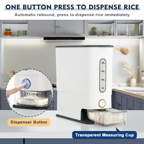 JOJOZOO 26.5 Lbs Rice Dispenser, Large Cereal Grain Storage Container with Measuring Cup & Time Scale, BPA-Free Household Rice Container, for Home Kitchen Pantry Organization