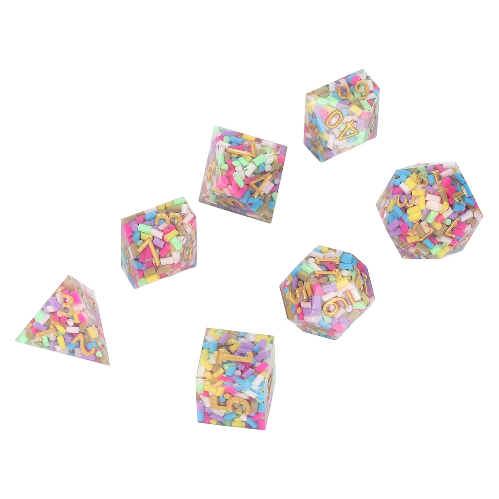 Resin Polyhedral Dice, Clear Number Resin Dice Set Long Lasting 7pcs for Role Playing Games