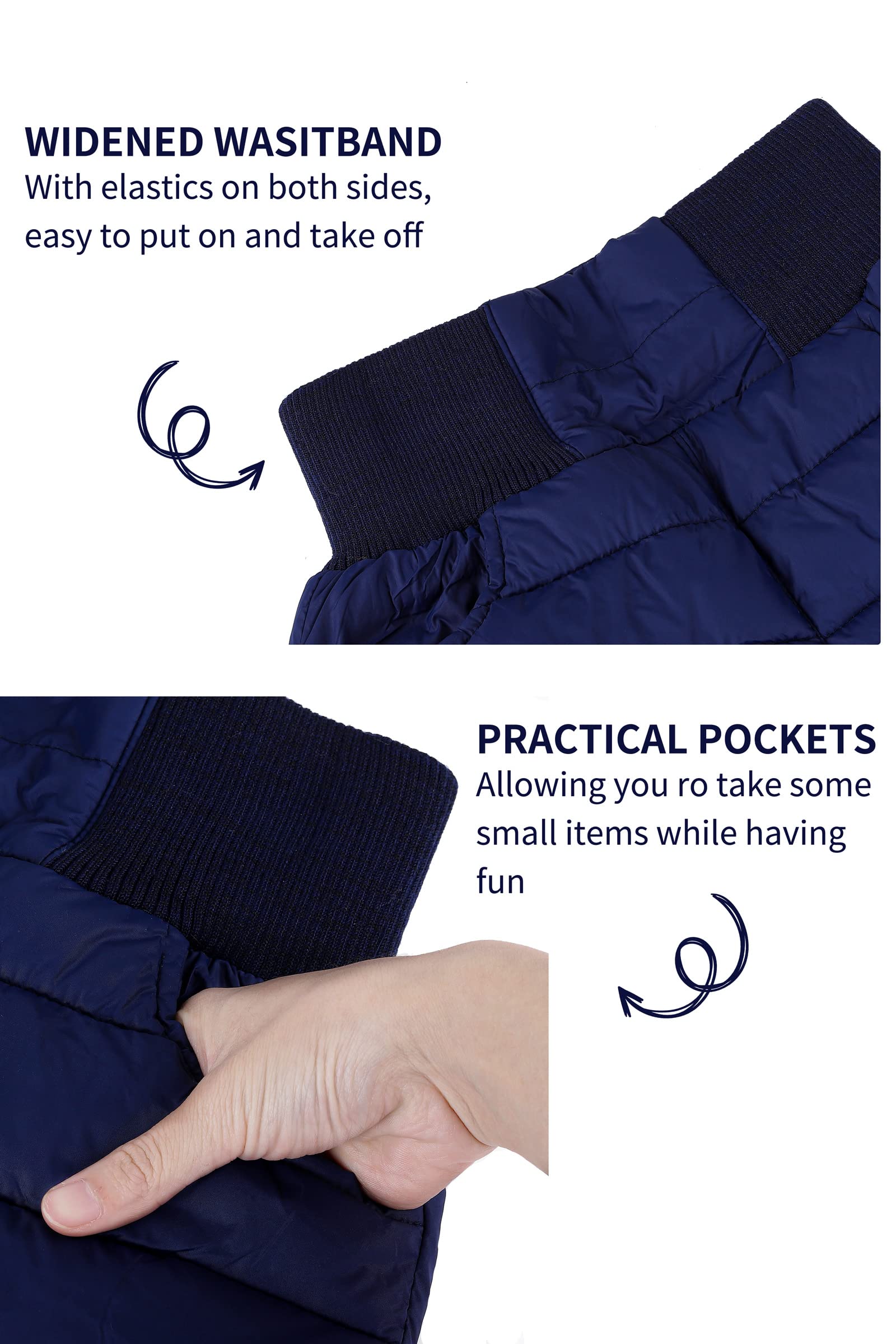 Resinta 2 Pack Girls Boys Snow Pants Winter Thick Pants Waterproof Warm Pants, 7-8 Years Black, Navy