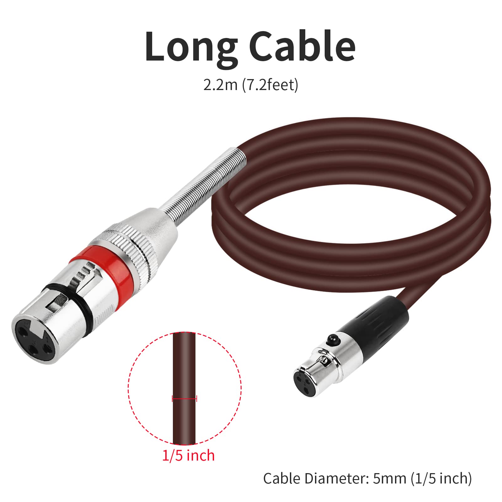 Mini XLR to XLR Male to Male 48V Phantom Power Supply Microphone Cable High Grade Low Noise Microphone Patch Cables, 7.2 feet (2.2meters)