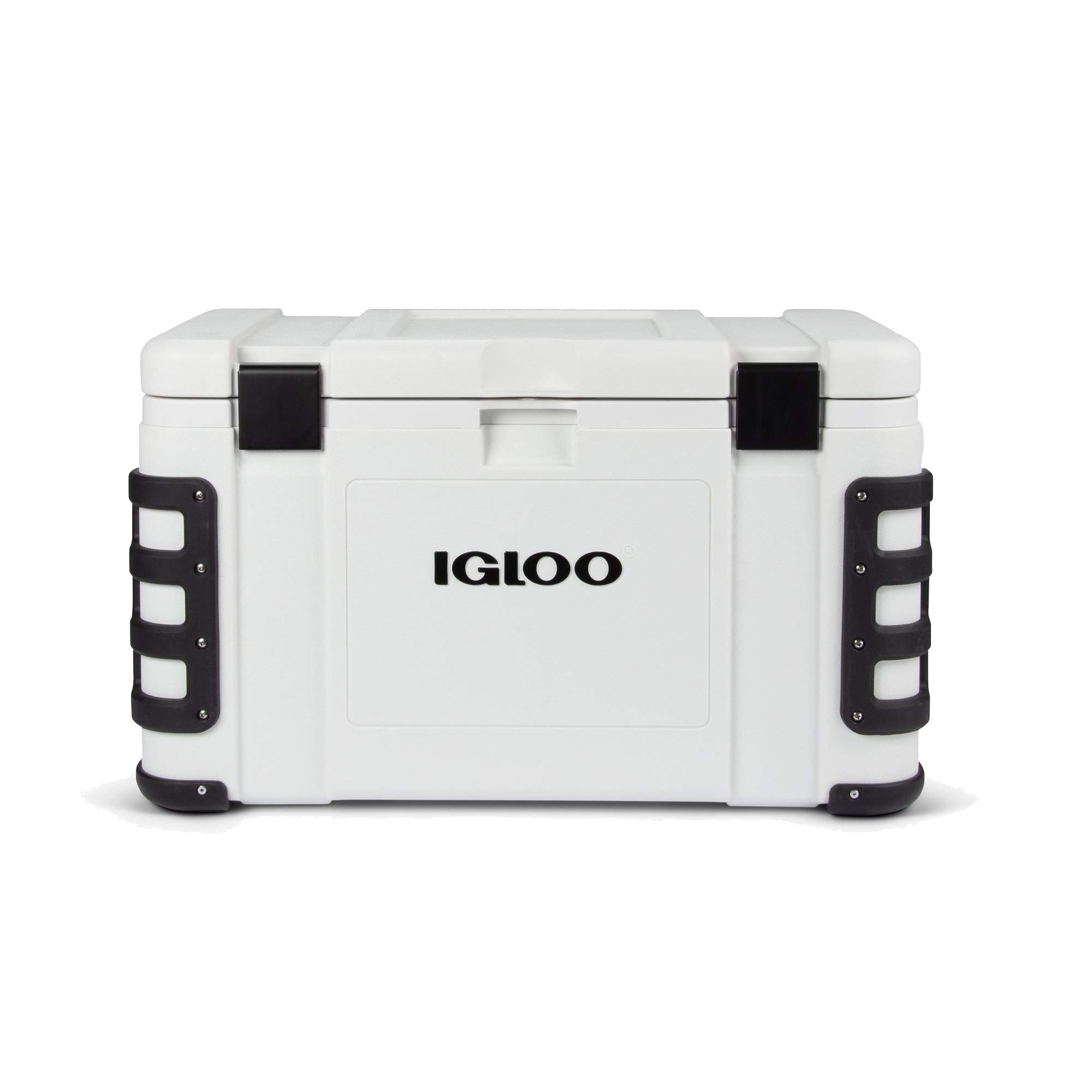 Igloo Leeward 50 Quart Marine Grade Lockable Insulated Fishing Ice Chest Cooler with Cutting Board, Fish Ruler, and Tie-Down Points, White, 00048491