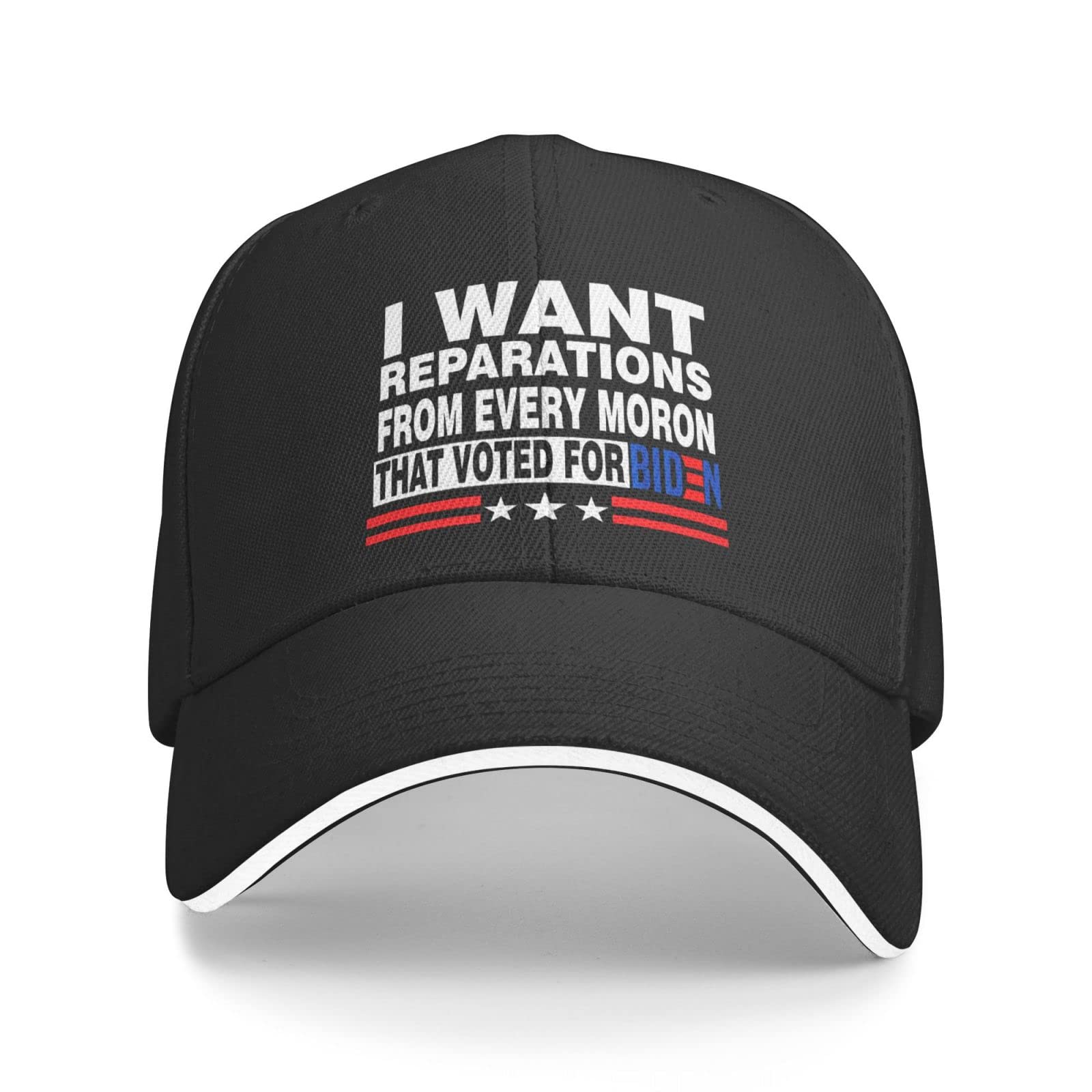 MEENA Fk Biden Hat I Want Reparations from Every Moron That Voted for Biden Hat for Men Dad Hats Graphic Hat Black