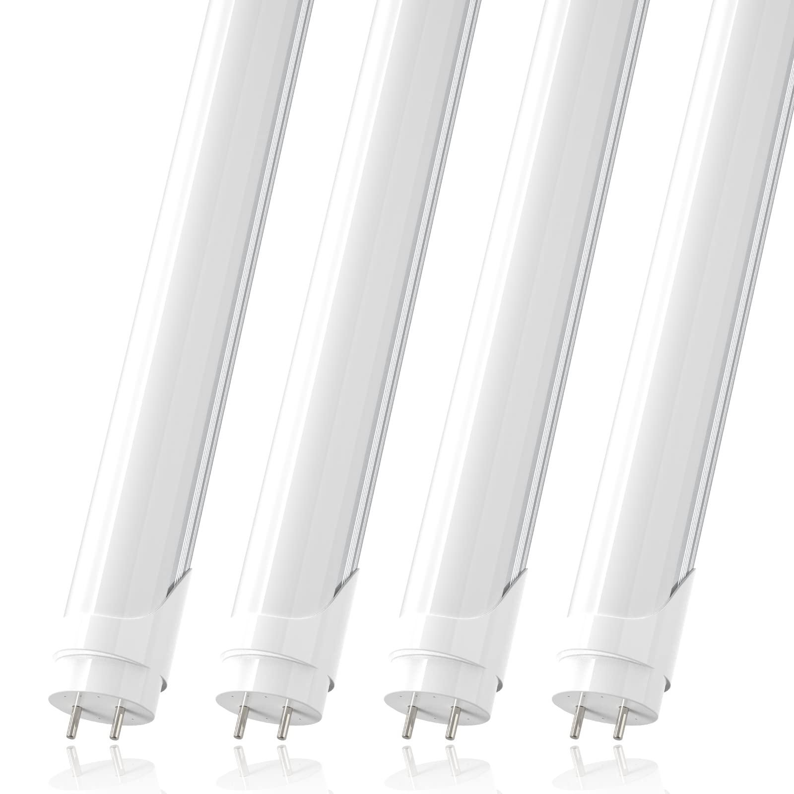 JESLED T8 T12 4FT LED Type B Light Bulbs, 24W 5000K Daylight, 3000LM, 4 Foot Fluorescent Tube Replacement, ETL Listed, Double Row, Frosted, Dual-end Powered, Remove Ballast, Warehouse Lights (4-Pack)
