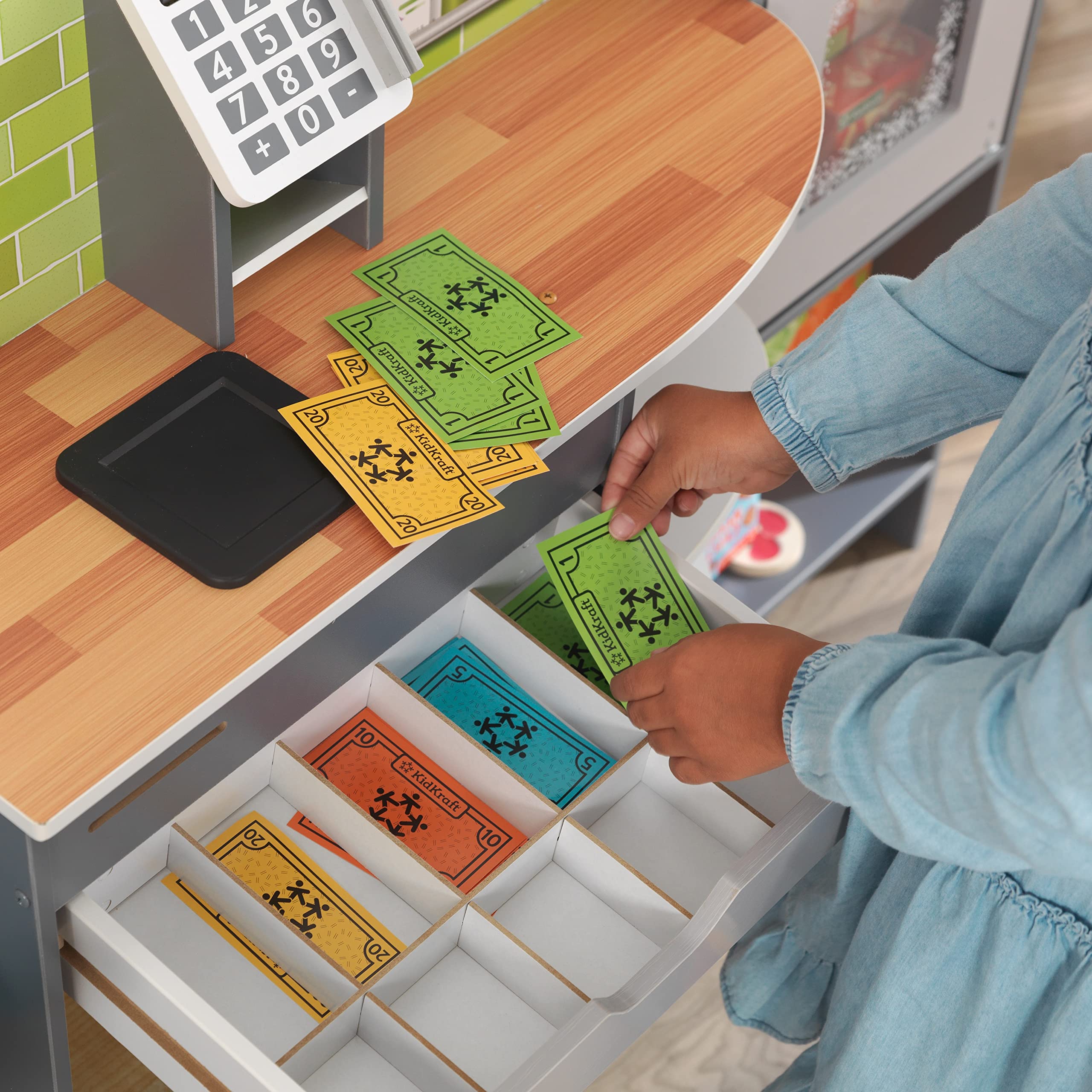 KidKraft Alexa-Enabled 2-in-1 Wooden Kitchen & Market with Lights and Sounds, Interactive Foods and Games Plus 105 Accessories, Gift for Ages 3+, Amazon Exclusive