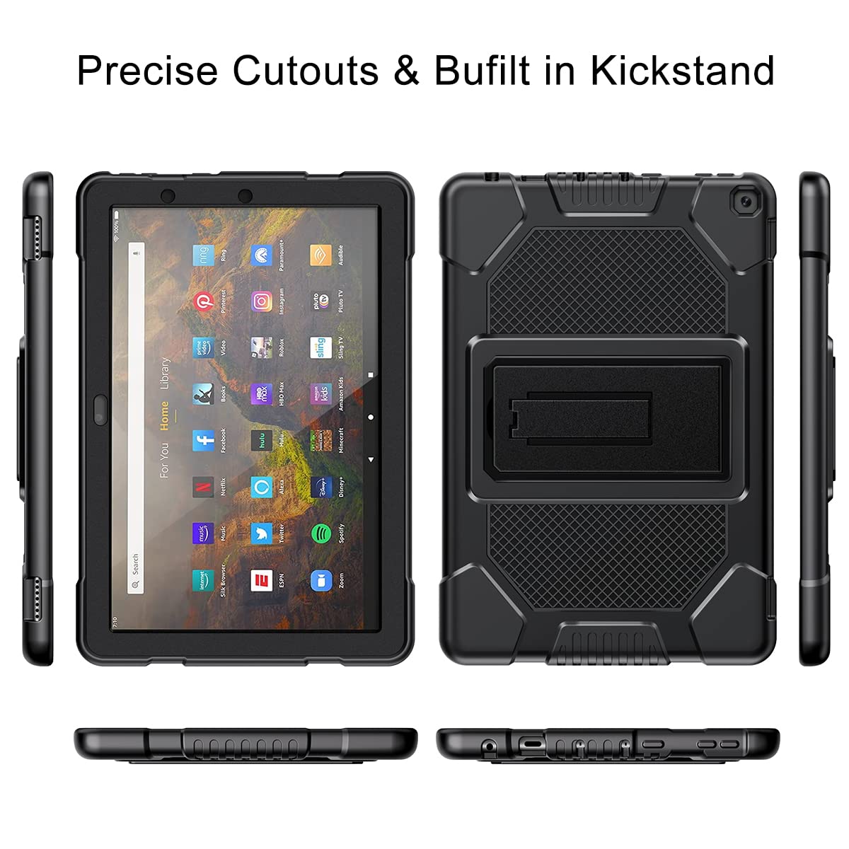 Lamcase for All-New Amazon Fire HD 10 (11th Generation, 2021 Release) and Fire HD 10 Plus 2021 Case, with Kickstand, Soft Flexible Rubber Hybrid Drop Shockproof Full Body Protective Cover, Black