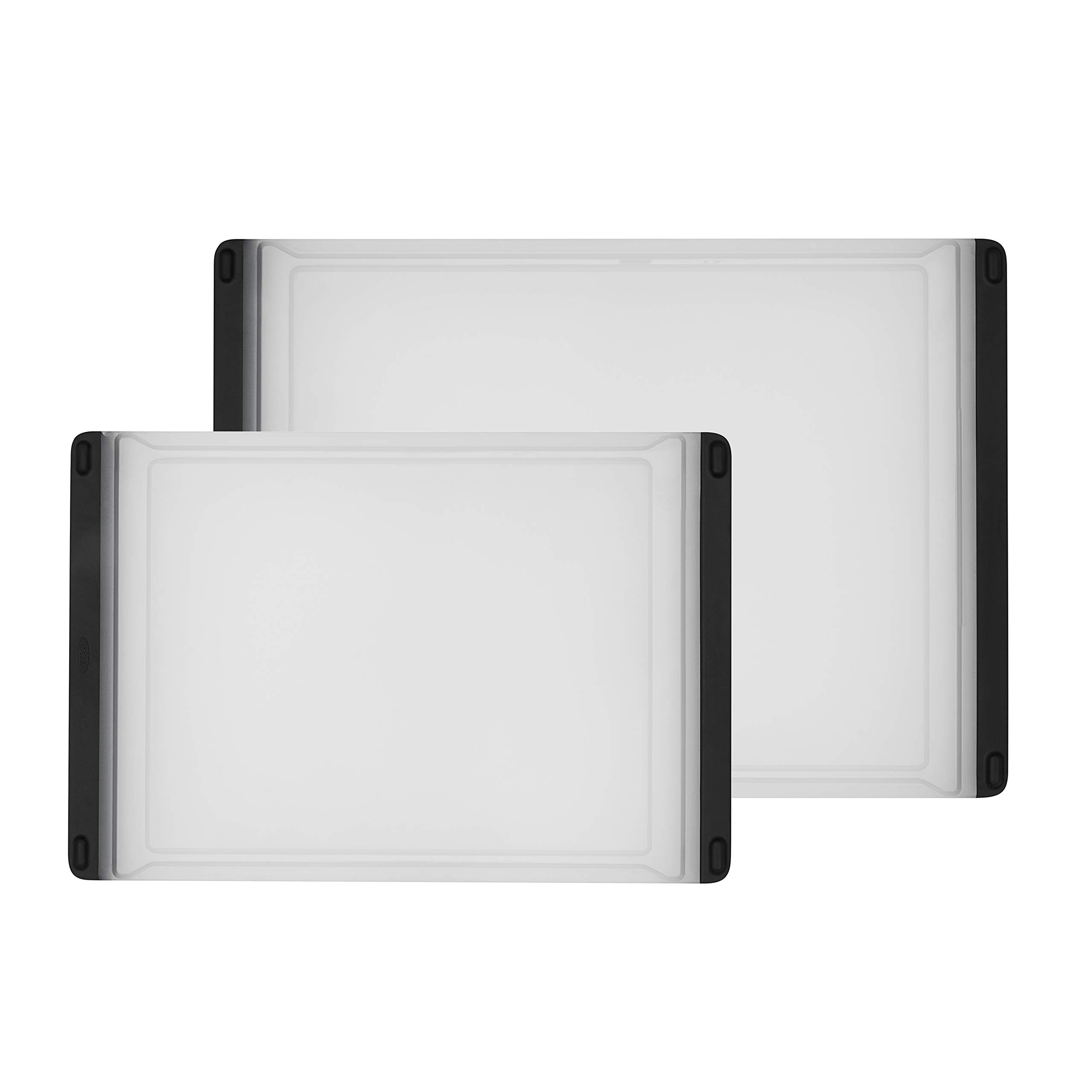 OXO Good Grips 3-Piece Strainer Set (Black) and 2-Piece Plastic Cutting Board Set (Clear)