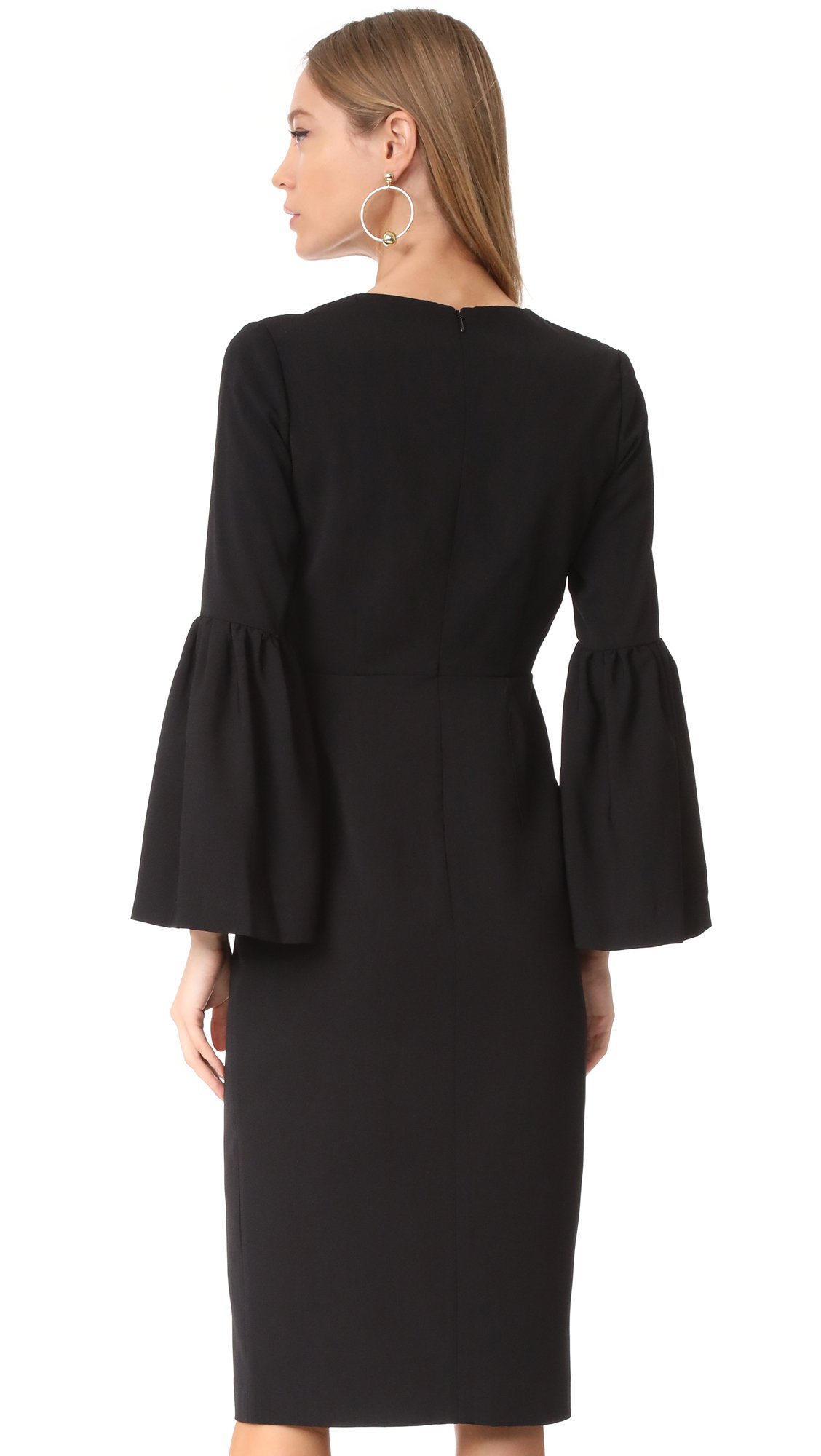 Jill Jill Stuart Women's V Neck Dress with Bell Sleeves, Black, 2