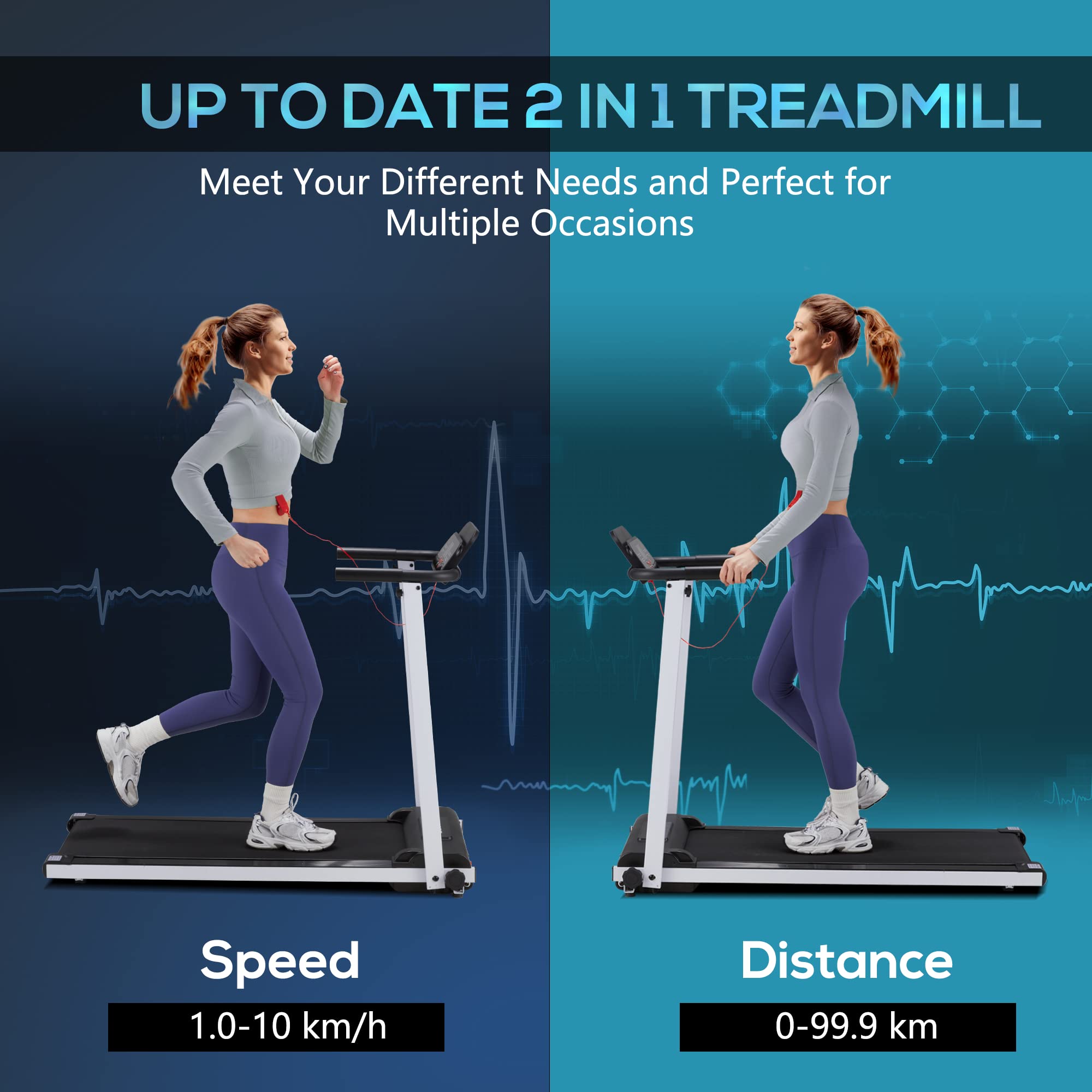 MELLCOM Folding Treadmill, 2.0HP Under Desk Electric Treadmill with LCD Display & Auto Stop Safety Function, 220lbs Capacity Installation-Free Black Treadmill Home for Gym Running Jogging Walking