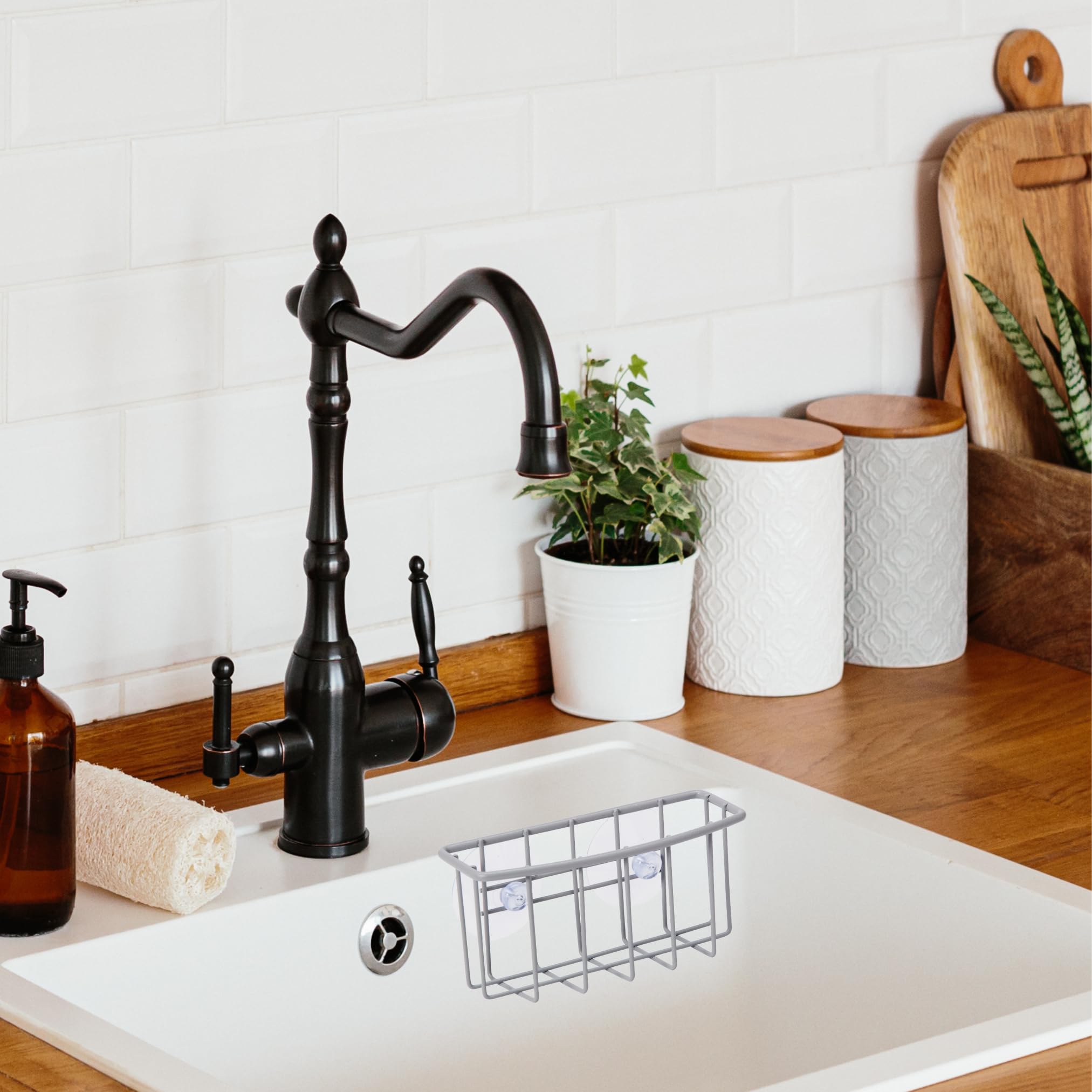 Oggi Metal Suction Sink Caddy- Kitchen Brush, Bar Soap, or Sponge Holder for Kitchen Sink, Great Kitchen Sink Organizer for Sink Accessories, 6˝ x 2.5˝ x 2.75˝, Silver