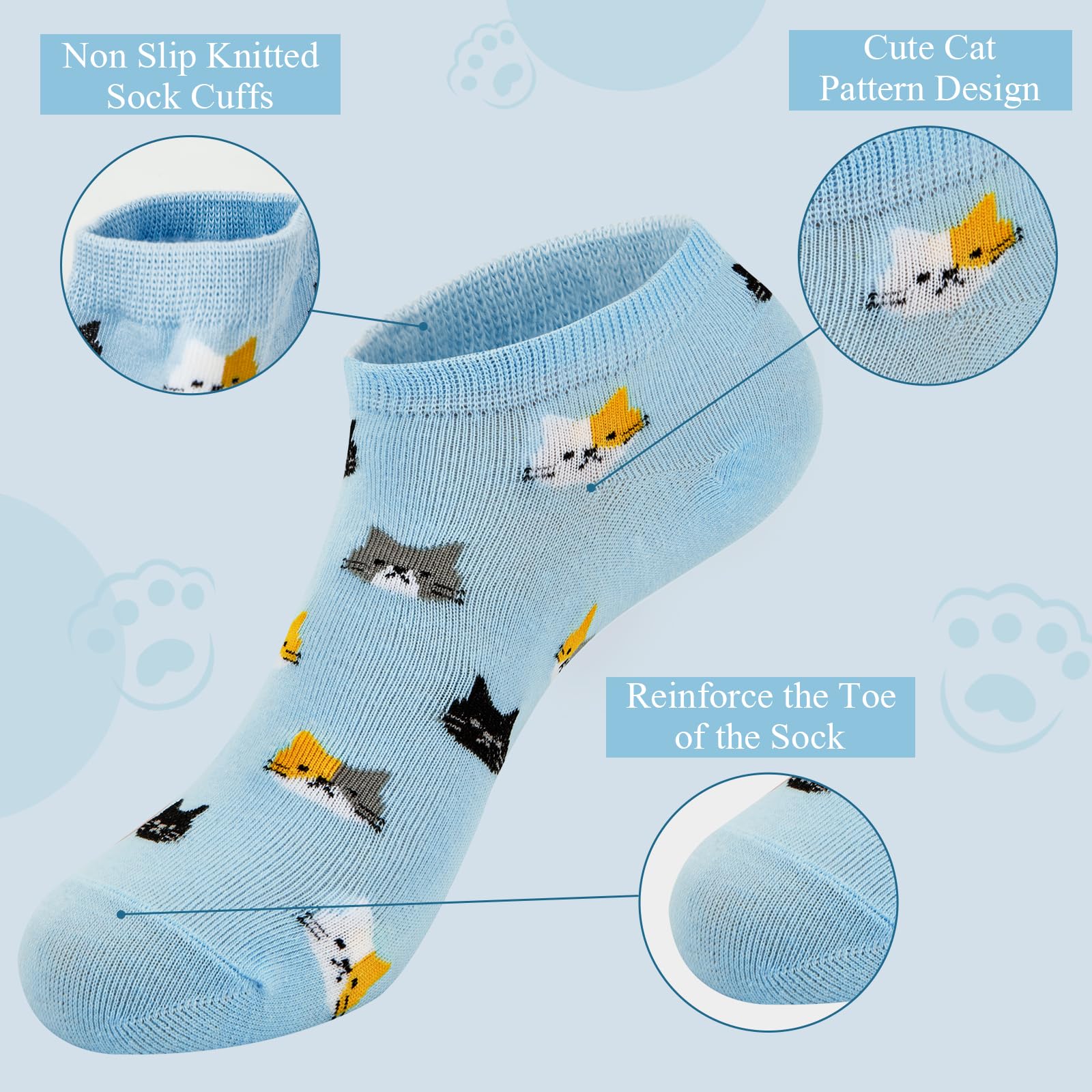 Justay 5 Pairs Womens Cute Cat Socks Novelty Funny Cat Claw Socks Animal Fun Ankle Socks