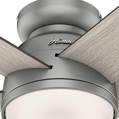 Hunter Fan Company 59483 Hunter Romulus Indoor Low Profile WiFi Ceiling Fan with LED Light and Remote Control, 54, Matte Silver Finish