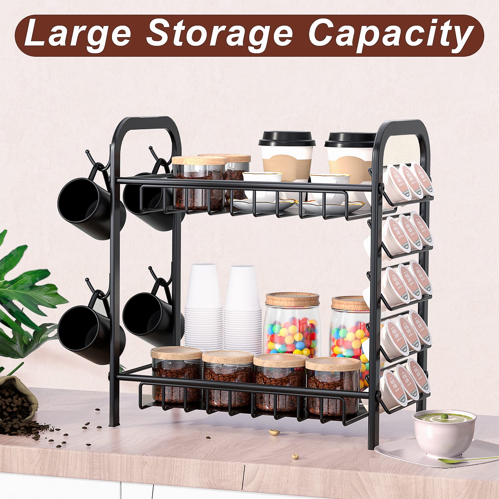 Kecio K Cup Holder, Large Capacity Coffee Pod Holder Coffee Bar Accessories and Cup Storage Organizer, Metal Coffee Station Organizer Save Space for Home, Kitchen, Office, Countertop (Capacity of 15)