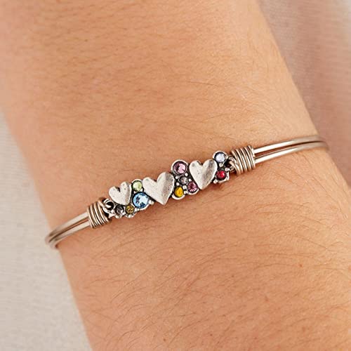 Luca + Danni Heart Medley Bangle Bracelet In Rainbow For Women - Brass Tone Regular Size Made in USA