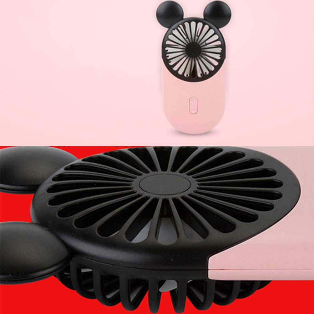 Kbinter Cute Personal Mini Fan, Handheld & Portable USB Rechargeable Fan Beautiful LED Light, 3 Adjustable Speeds, Portable Holder, for Indoor Outdoor Activities, Cute Mouse 3 Pack (Red+Pink+Yellow)