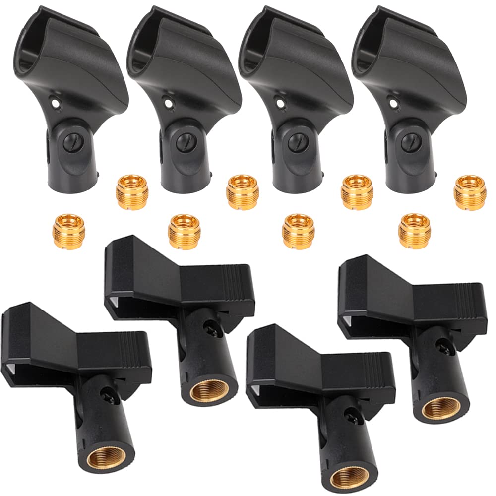 Microphone Clips for Stands, 16 Pack Microphone Clip Holder Adjustable Microphone Holder Clamp Wireless Mic Holder Clip for Mic Stand with 5/8 Inch Male to 3/8 Inch Female Adapters, Black