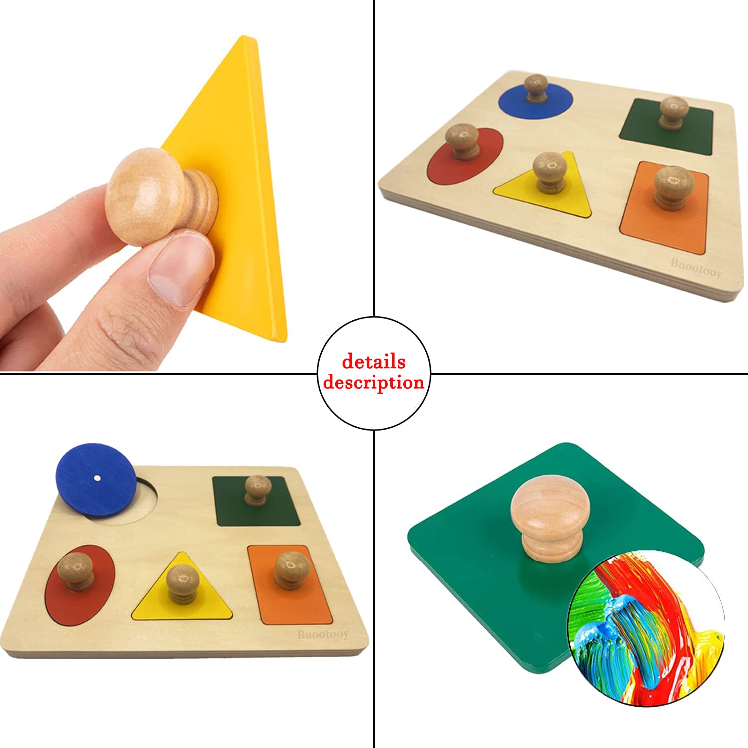 Montessori Multi Shape Wooden Puzzle Toy Baby Toddler First Jumbo Wood Peg Educational Basic (5 Geometry Shape)