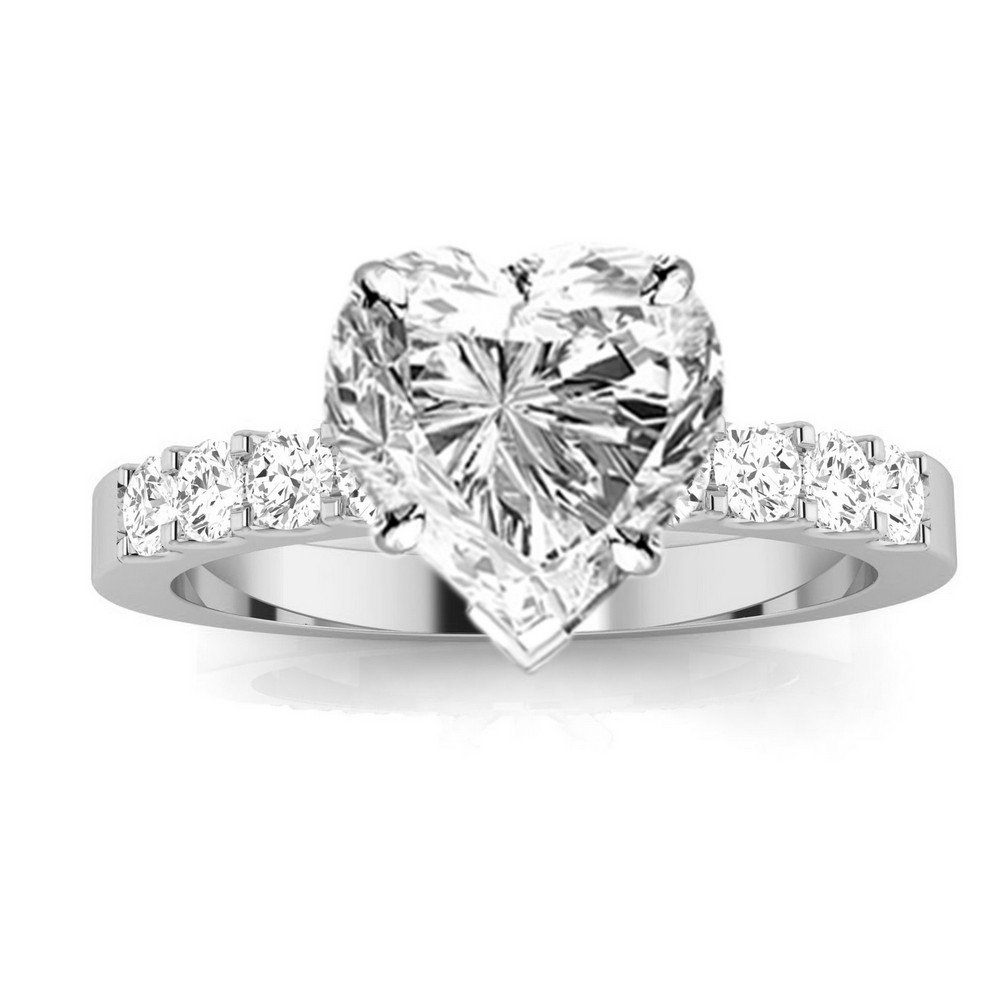 Houston Diamond District 1 Carat Classic Prong Set Diamond Engagement Ring (I Color, VS1 Clarity Center Stones) - Heart Shape, Size 8.5