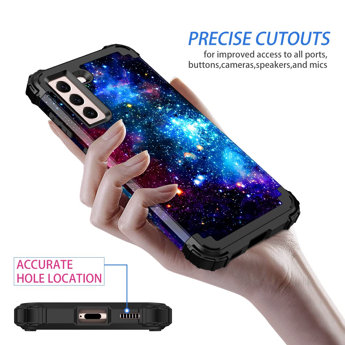 Miqala for Galaxy S22 5G Case,Shiny in The Dark Three Layer Heavy Duty Shockproof Hard Plastic Bumper +Soft Silicone Rubber Protective Case for Samsung Galaxy S22 5G Case,Blue Sky
