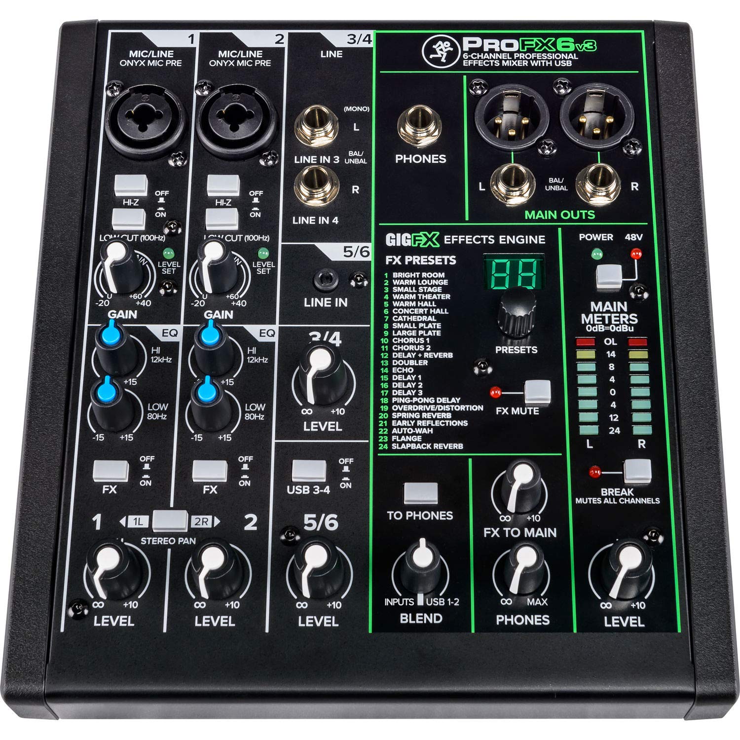 Mackie ProFX6v3 6-Channel Unpowered Built-In FX Mixer USB Bundle with Waveform OEM DAW, 2x Mophead 10-Foot TRS Cable, 2x 10-Foot XLR Cable, 1/4" to 3.5mm TS Cable, 4x Cable Ties and Microfiber Cloth