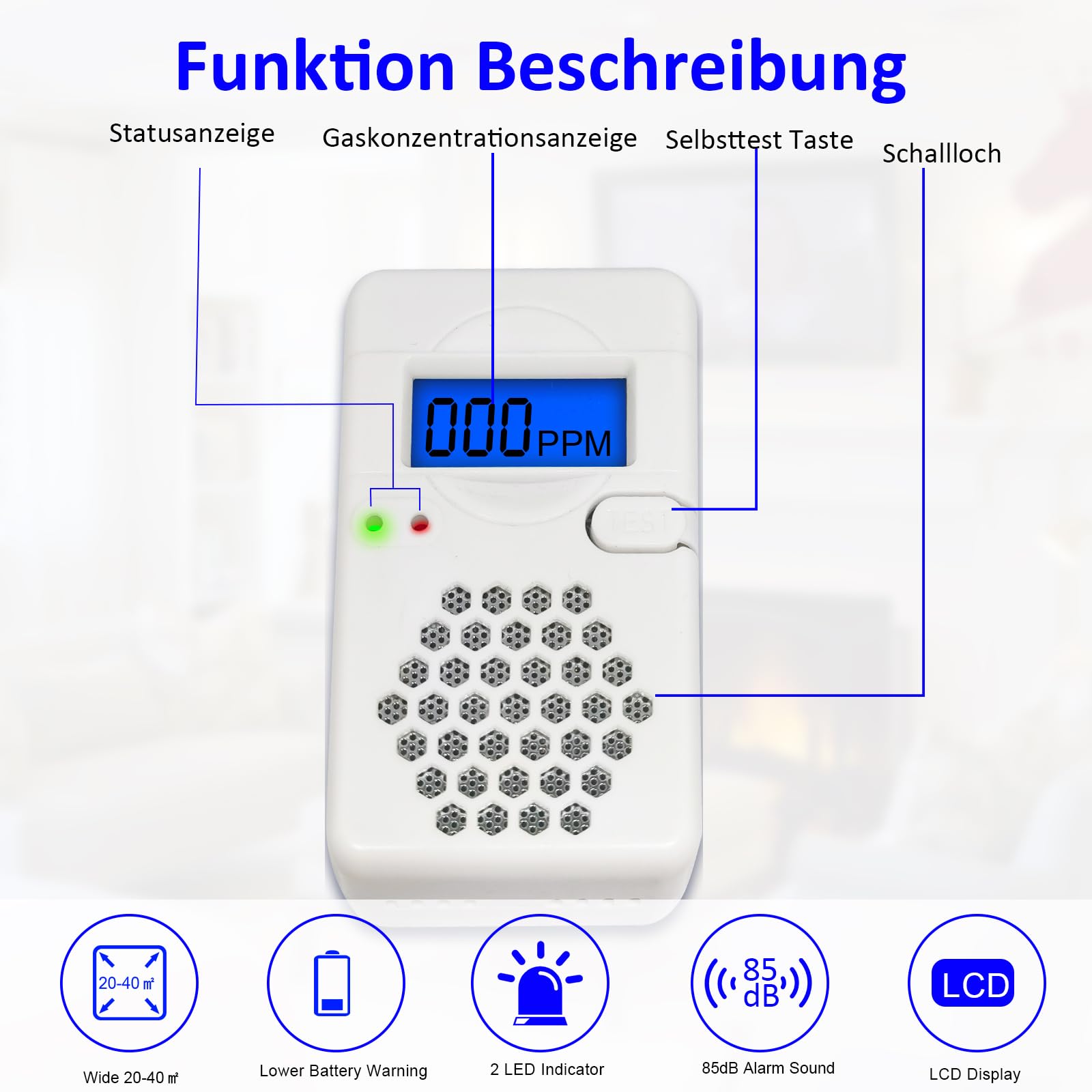 Mini Carbon Monoxide Detector Alarm with Digital LCD Display, CO Detector Alarm with Replaceable Battery,Test-Reset Button, Low Battery Indicator, Portable,complies with UL2034(Batteries NOT Included)