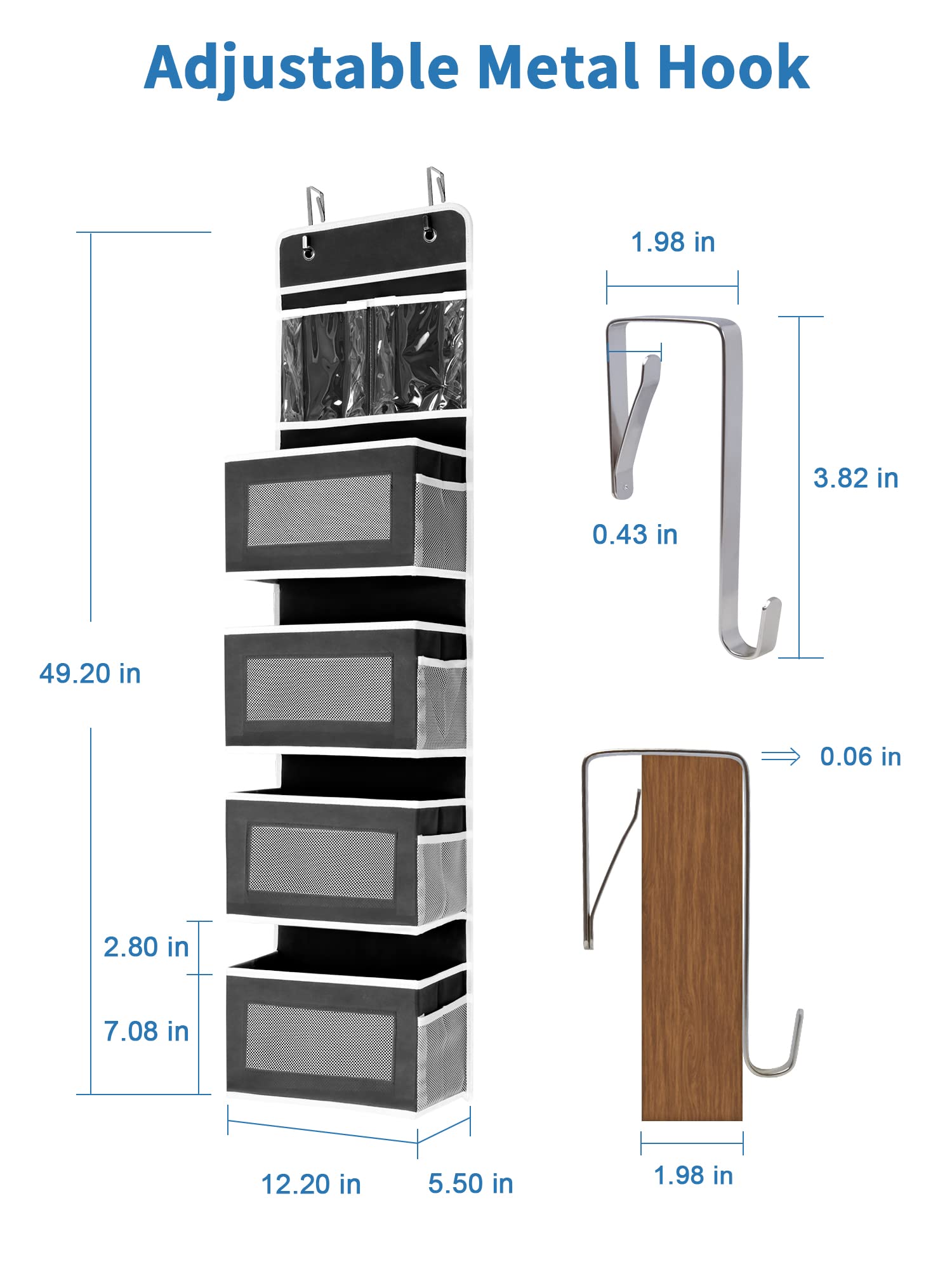 JARLINK 2 Pack Over The Door Hanging Organizer with 4 Large Pockets, Back of Door Storage for Baby Nursery Bathroom Bedroom Kitchen Dorm Closet Pantry Camper RV (Black)