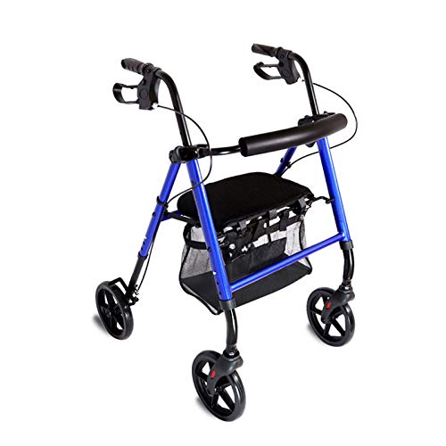 Steel Foldable Adult Transport Rollator Walker with 8” Wheels - Lightweight Walking and Mobility Aid with Seat and Pouch, Support up to 158kg/348lbs