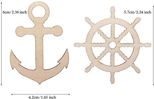KCHEX 30 Pcs Wooden Anchor Rudder Shape Decoration to Paint, Unfinished Small Wood Anchor Rudder Cutouts for Arts Crafts DIY Projects Home Party Decoration
