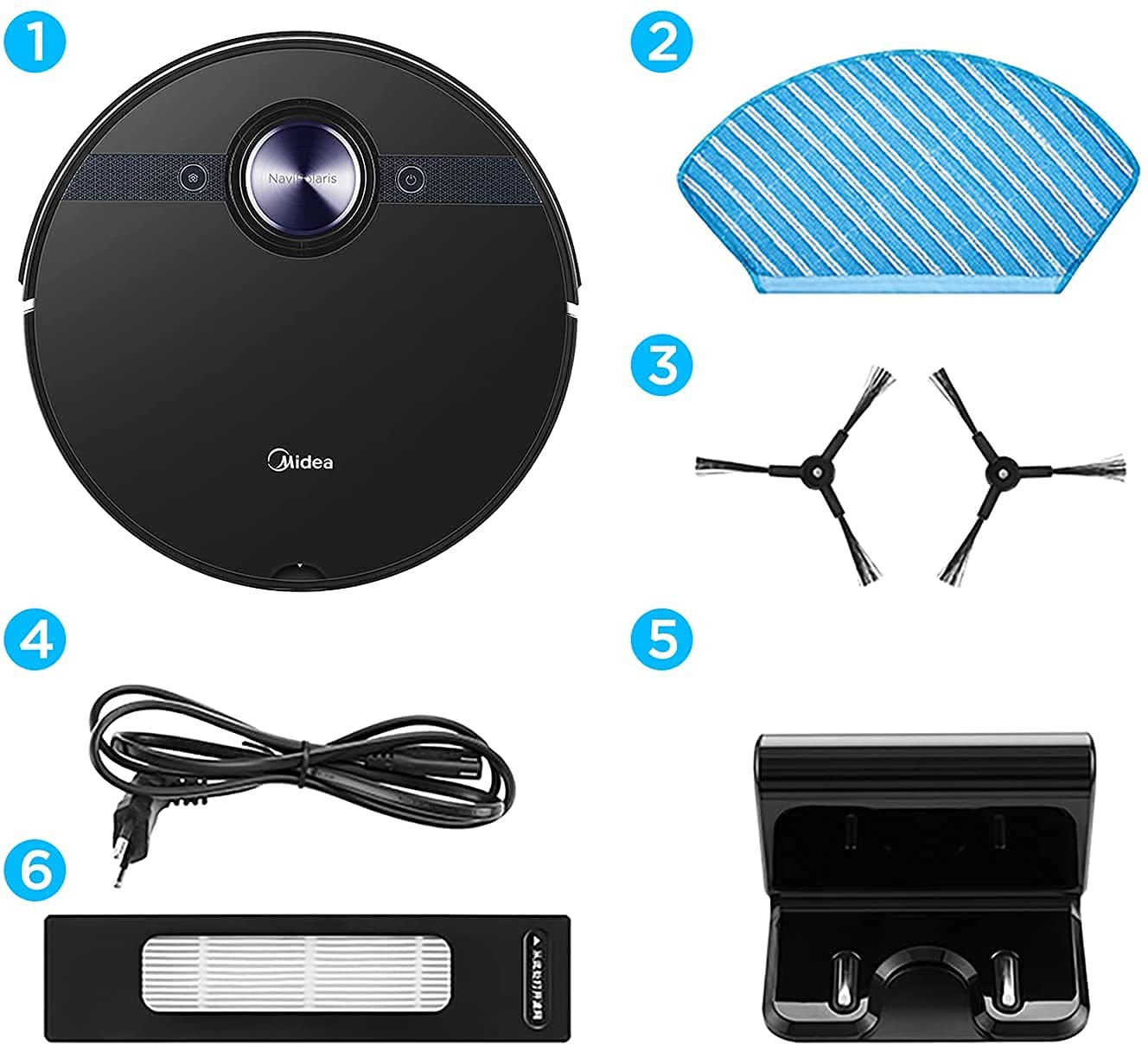 Midea M7 (LDS) Robot Vacuum Cleaner, 4000Pa Strong Suction Power Vacuum Cleaner with Mopping Function, Self-Charging Vacuum Cleaner, Route Planning, for Animal Hair/ Floors/ Carpets, 5200mAh, Black