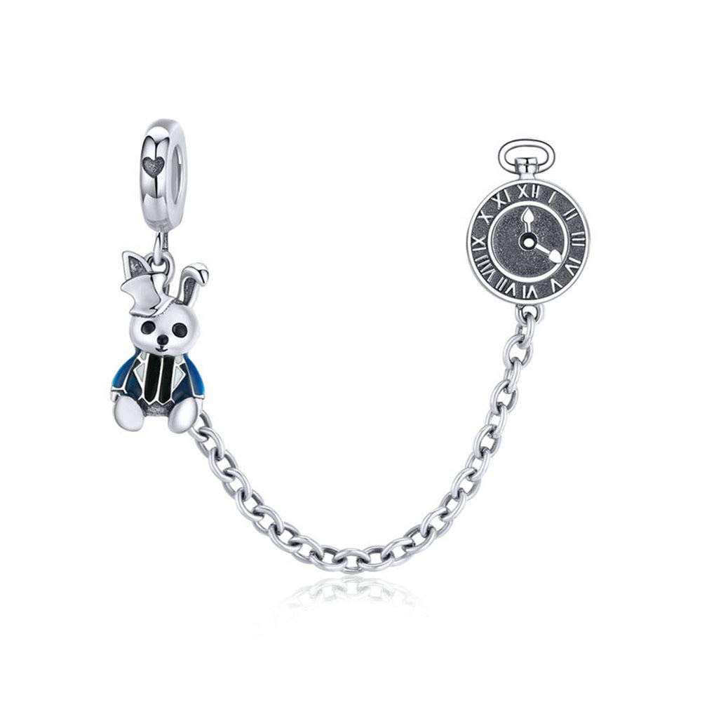 LAMOONY Safety Chain Charm 925 Sterling Silver Stopper Charm Clip Charm Lock Charm for Pandora Charm Bracelet (o)