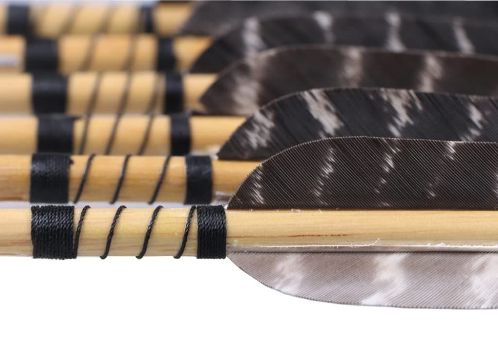 Huntingdoor Archery 31" Turkey Feather Fletching Wooden Arrows with Field Points for Hunting Shooting targeting Practice for Recurve Bow Longbow 6pcs