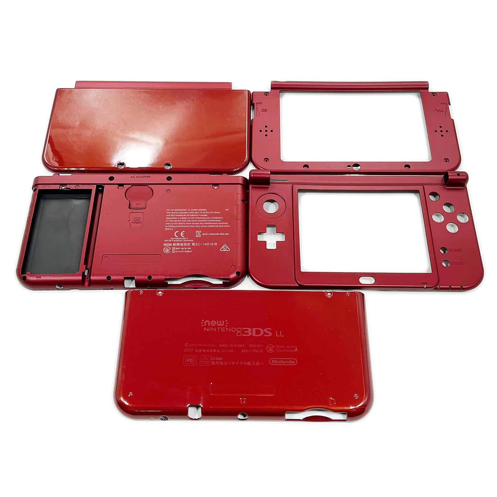New for New 3DS XL Casing Case Shell Red Color Replacement, for Nintendo New3DS XL LL New3DSXL Handheld Game Console, Outer Top & Bottom Faceplate Housing Cover Plates 5 PCS Set Spare Parts