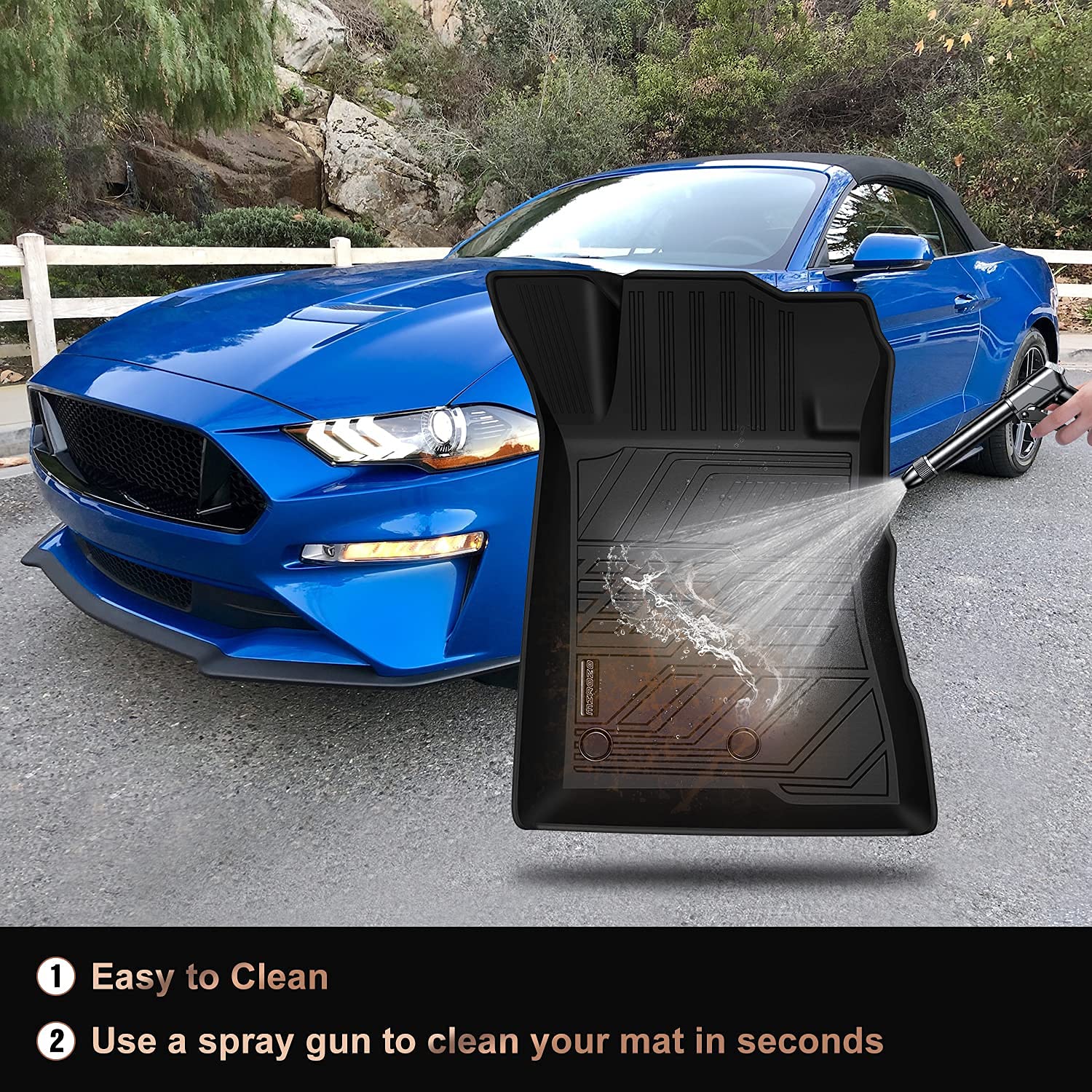 MIROZO Floor Mats Fit for 2015-2021 Ford Mustang Convertible/ Coupe,2022 Ford Mustang Mach-E,TPE Custom Car Floor Mats Front & 2nd Row Full Coverage Floor Liners