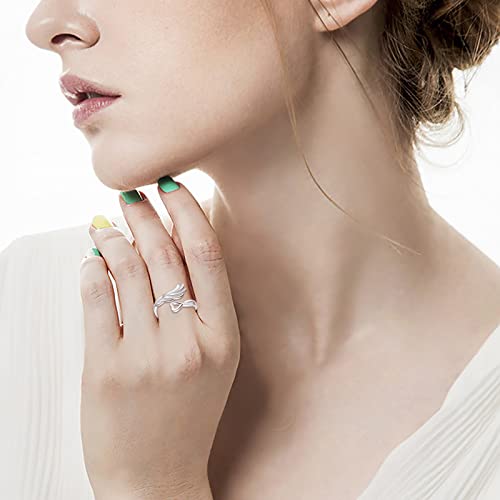 oGoodsunj Infinity Angel Wing Ring Sterling Silver Guardian Feather Jewelry Gift for Women (Heart)