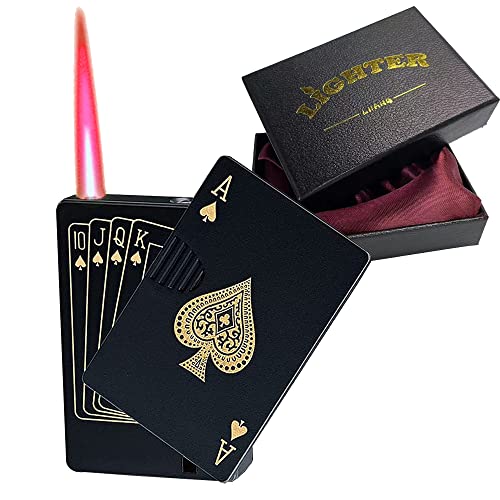 Jet Torch Lighter, Red Flame Ace Card Lighter Refillable Butane Playing Card Lighter, Exquisite Packaging, Windproof Lighters, Cool Lighter for Men, Candle, Camping, Birthday