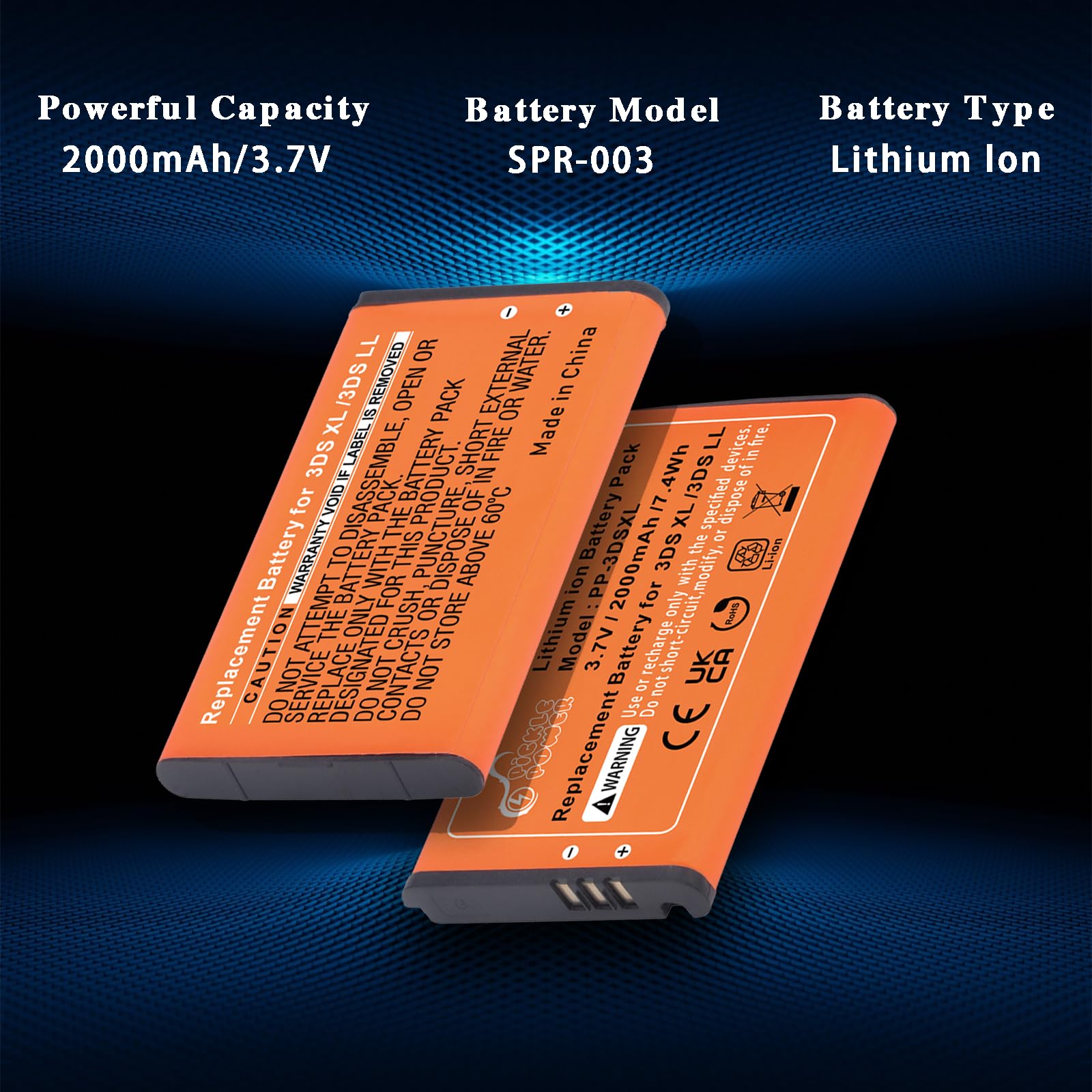 Pickle Power 3DS XL Battery, 2000mAh SPR-003 Battery Replacement for Nintendo New 3DS XL, 3DS XL, 3DS LL Console with Tool (Not for New 3DS)