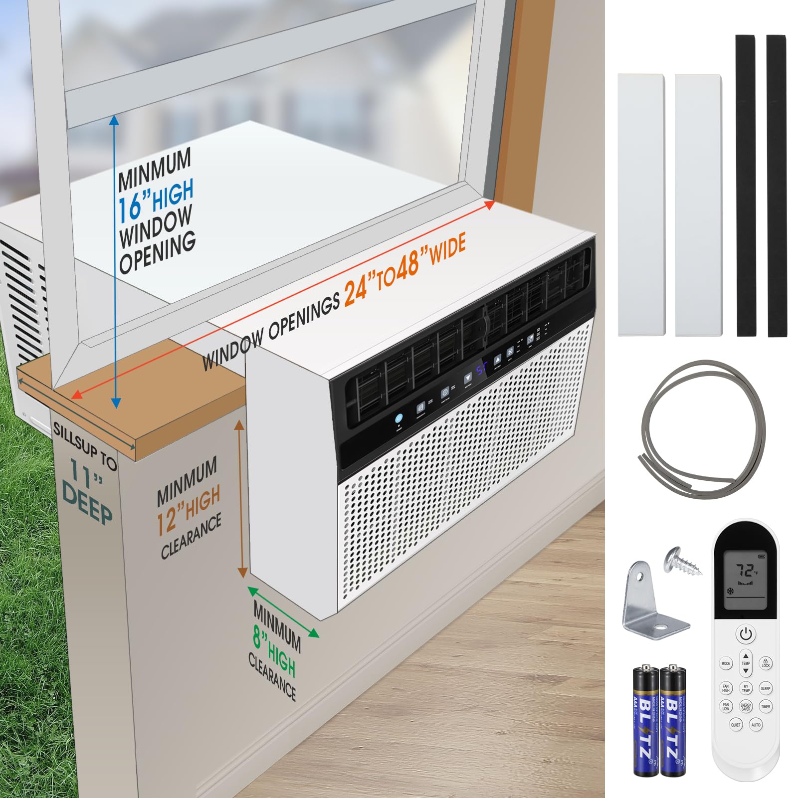 R.W.FLAME Window Air Conditioner 12,000 BTU, 6 in 1 U Shaped Window AC unit with Remote Control, Fast Cooling Up to 550 Sq.Ft. Thermostat Control/Timmer/Energy Saving,White