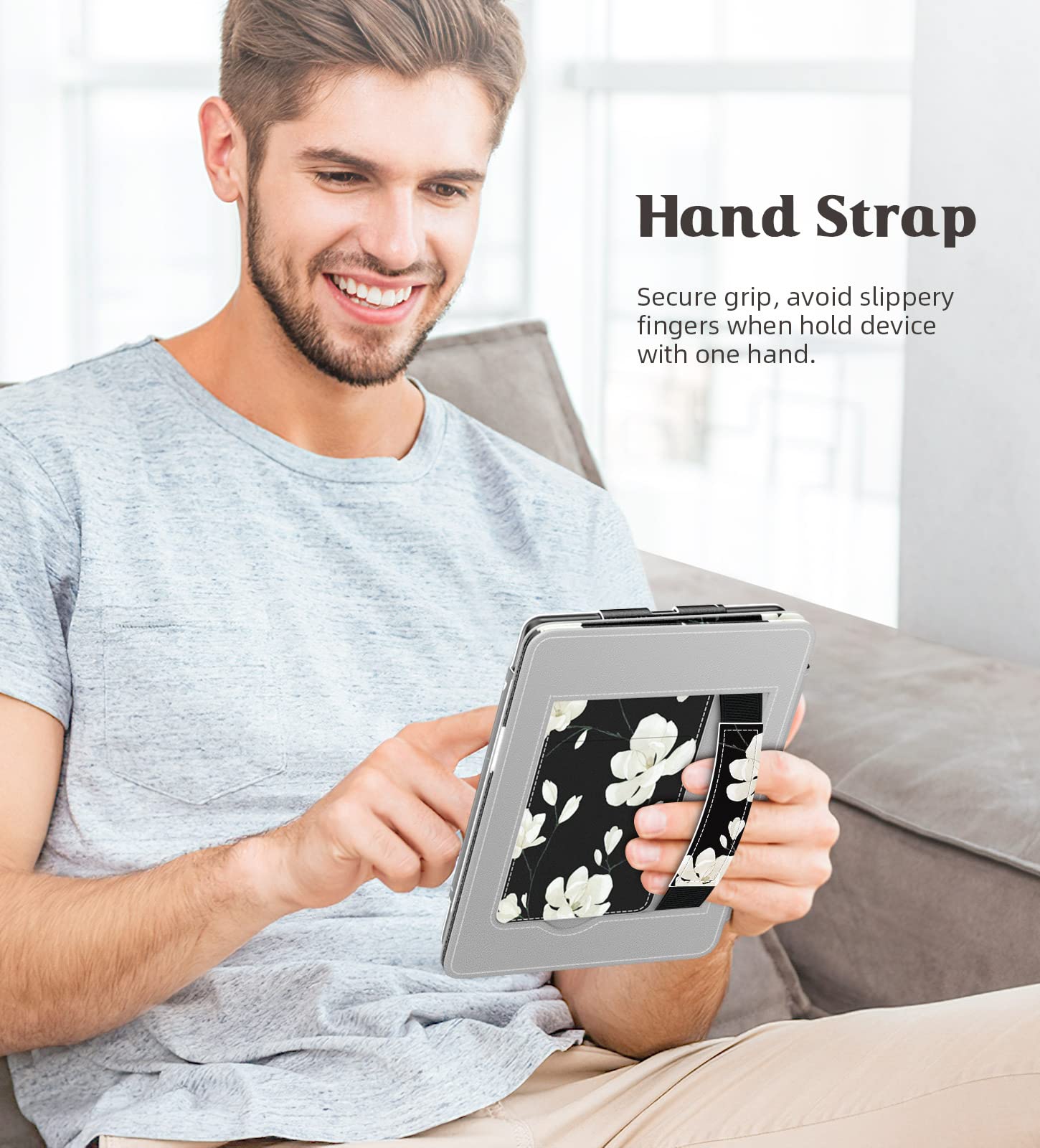 MoKo Case for 6.8" Kindle Paperwhite (11th Gen 2021) and Kindle Paperwhite Signature Edition, Slim PU Shell Cover Case with Auto-Wake/Sleep for Kindle Paperwhite 2021 E-Reader, Black & White Magnolia