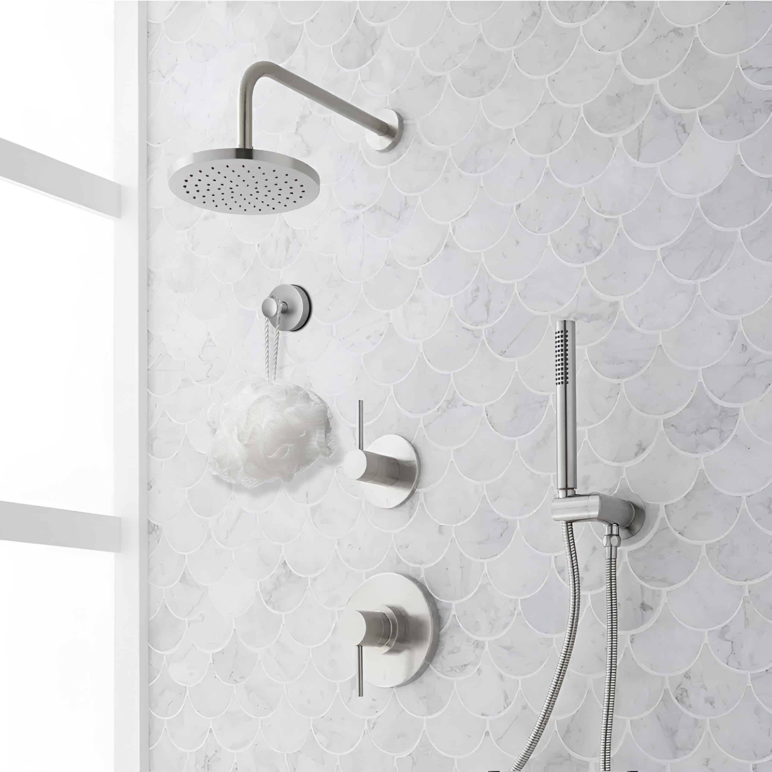 Suction Cup Hooks for Shower, Bathroom, Glass Door, Mirror, Tile - Loofah, Towel, Coat, Robe for Hanging up to 15 lbs β Brushed Gold, Brushed Nickel Chrome, Black - 2 pack (Brushed Nickel/Chrome)