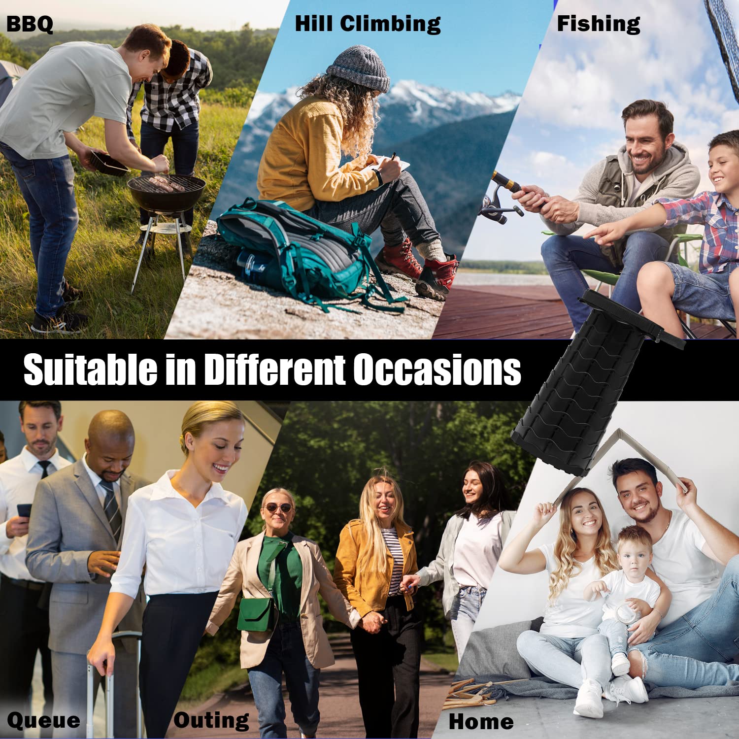 Magic Vision LLC Portable Folding Stool Lightweight Telescopic Stool for Adults with Load Capacity 400 LB Retractable Plastic Shrinkable Seat for Camping Fishing BBQ Outdoors Indoors Kitchen. (Black)
