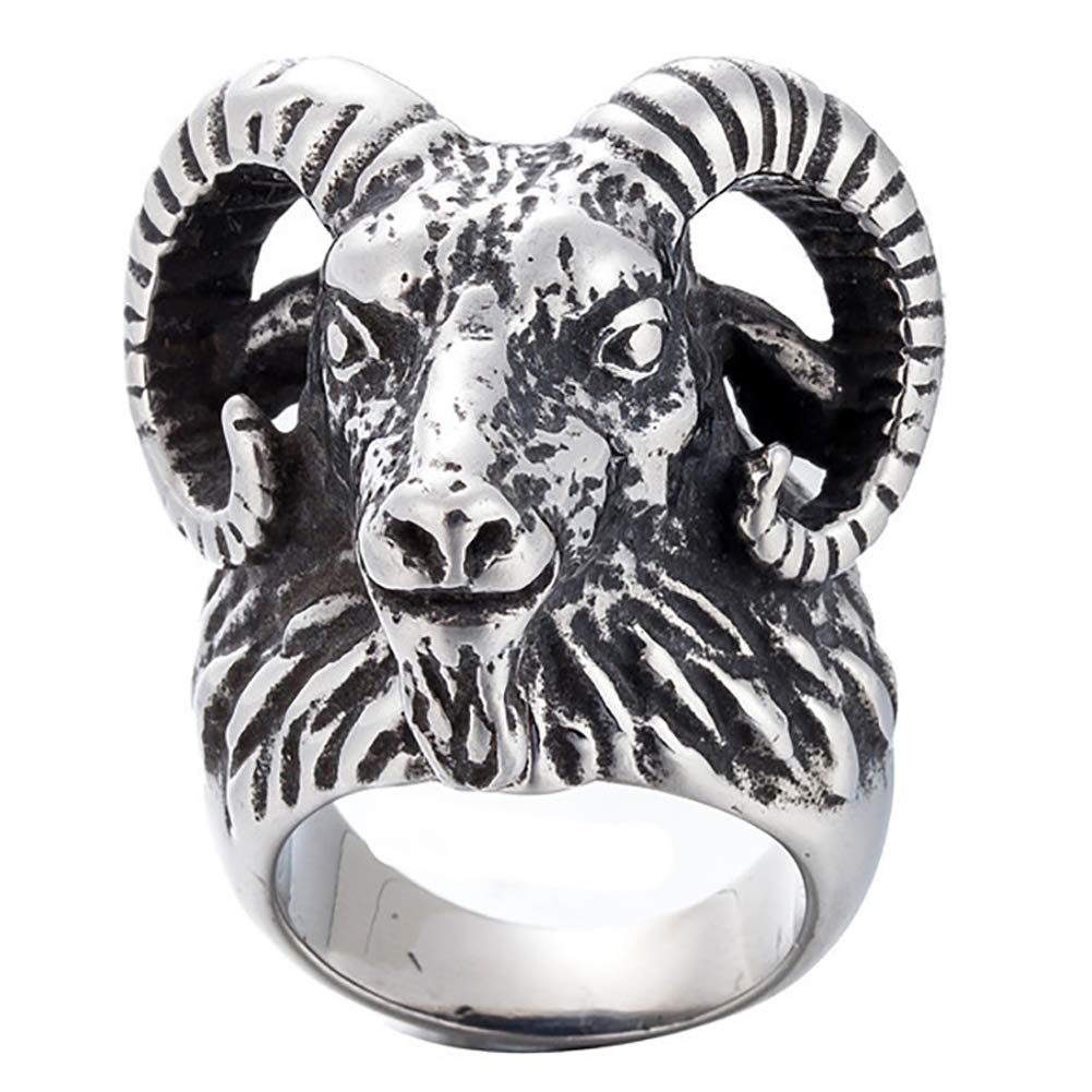 JINSHIYINYU Jewelry 316L Stainless Steel Vintage Black Big Sheep Goat Head Skull Gothic Ring
