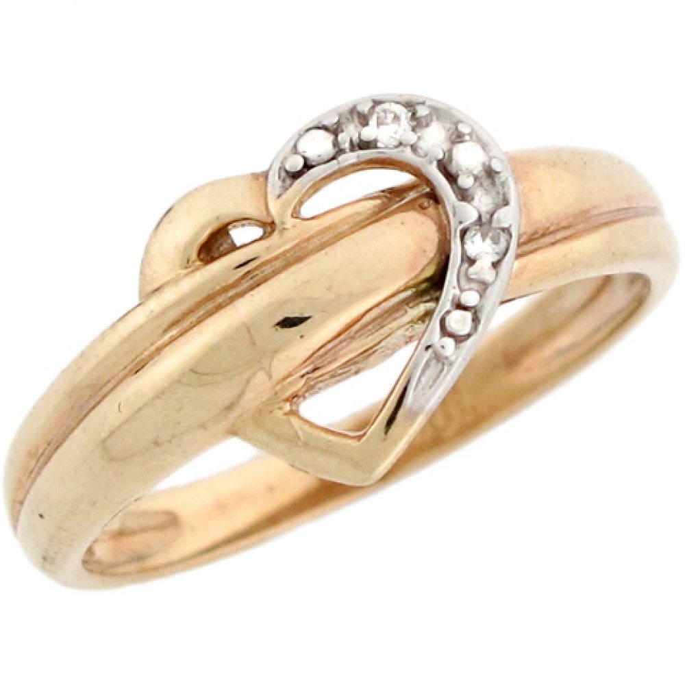 Jewelry Liquidation 10k Two Tone Solid Gold 0.02cttw Real Diamond Heart Love Symbol Ring