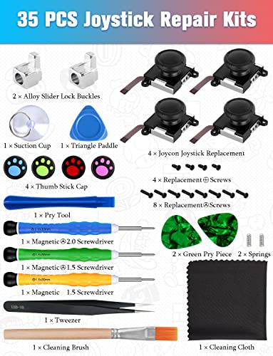 Joycon Joystick Replacement, 33 PCS Joycon Repair Kit, 4 Pack Joystick Analog Sticks Left/Right Thumb Sticks for Nintendo Switch Joy Con Controller, NS Repair Tool with Thumbstick Grips & Screws