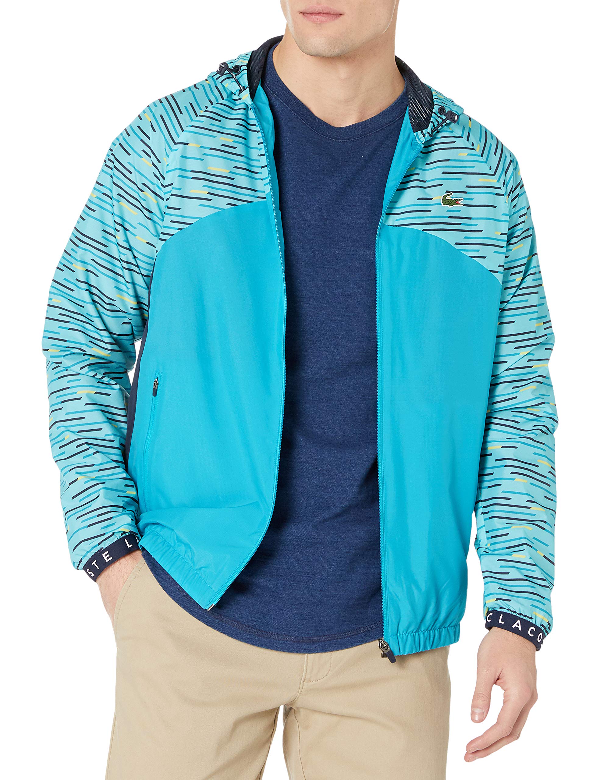 Lacoste Men's Sport All Over Print Full Zip Tennis Jacket, Haiti Blue/Navy Blue-Cuba-Lemon-White, XL