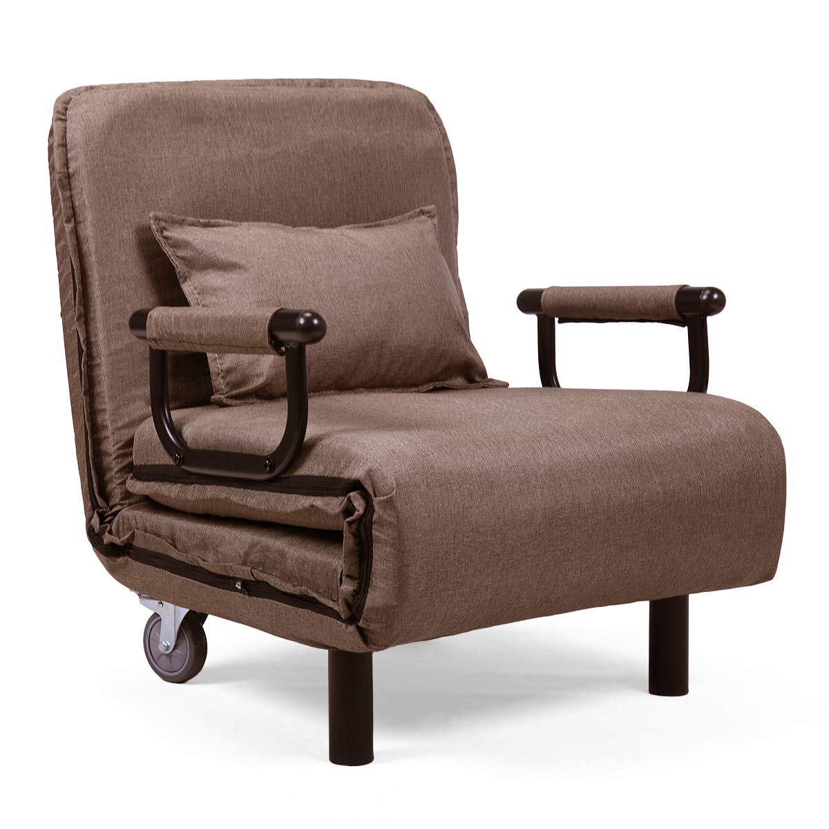 JAXPETY Sofa Bed Folding Arm Chair Convertible Sleeper Chair, Leisure Recliner Lounge Couch with Pillow and 5 Position Adjustable Backrest for Home Office