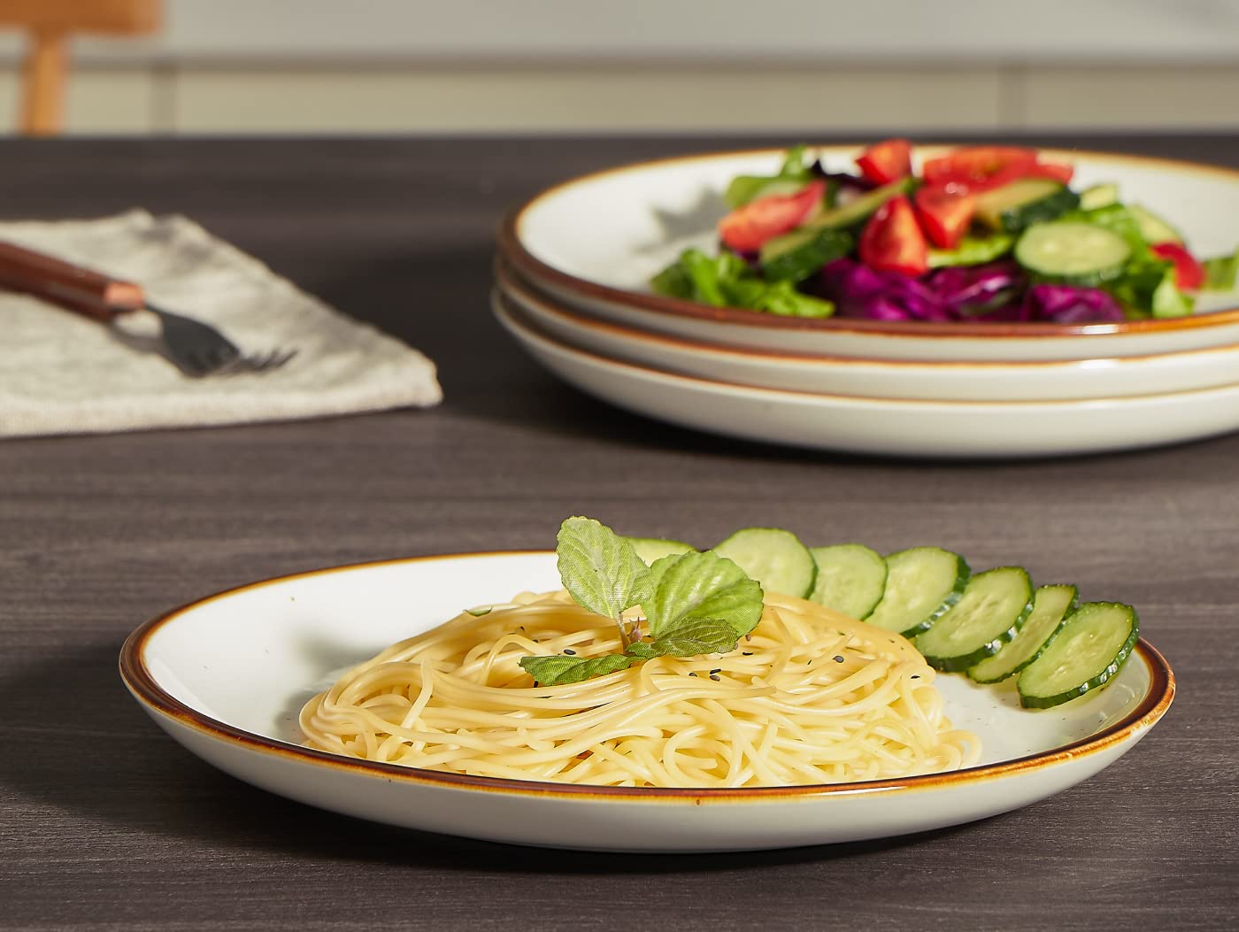 ONEMORE 10.5 inch Dinner Plates and 30 oz Pasta Bowls Bundle, Microwave, Oven and Dishwasher Safe, Creamy White
