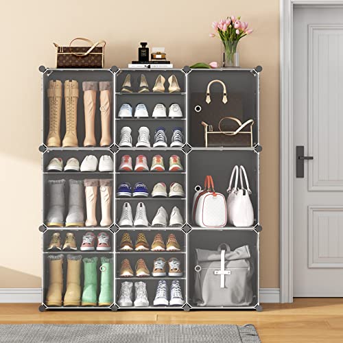 VIPZONE Shoe Rack Organizer Shoe Rack Shoe Storage Cabinet for Entryway Narrow Standing Stackable Space Saver (54 Pairs, Black)