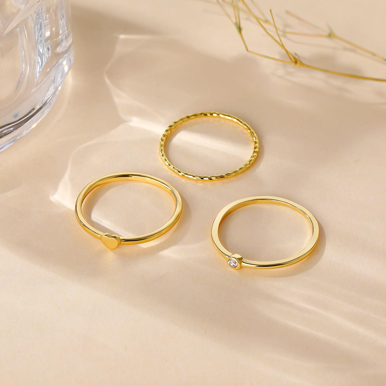 Mameloly 3pcs 925 Sterling Silver Stackable Gold Rings for Women Dainty Thin Wedding Band Statement Ring Size 6.5
